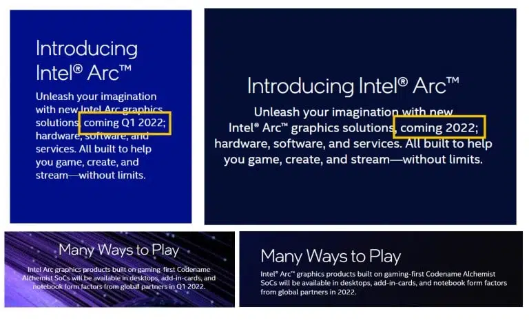 Intel Removes Arc Q1 2022 Release Date from Various Pages