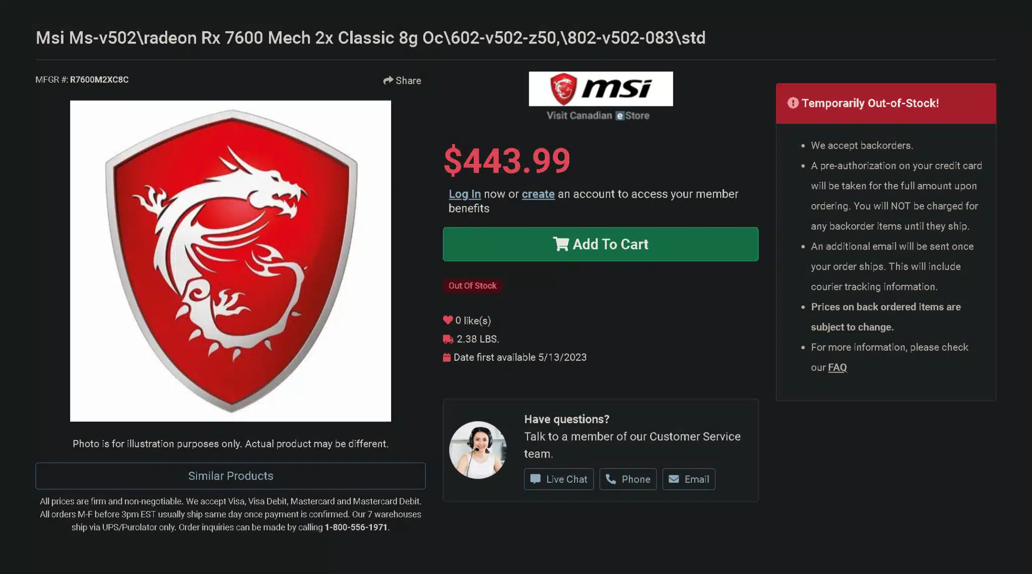 AMD Radeon RX 7600 Surfaces at Canadian Retailer for 444 CAD (329 USD)