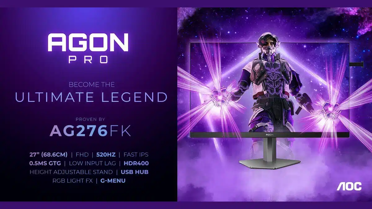 AGON PRO AG276FK Gaming Monitor with 520 Hz Refresh Rate Announced by AOC